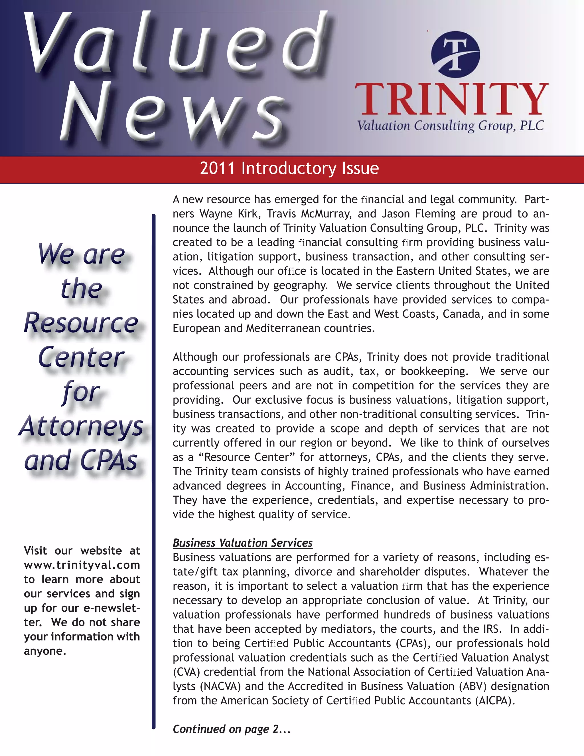 Trinity Introductory Newsletter | PDF
