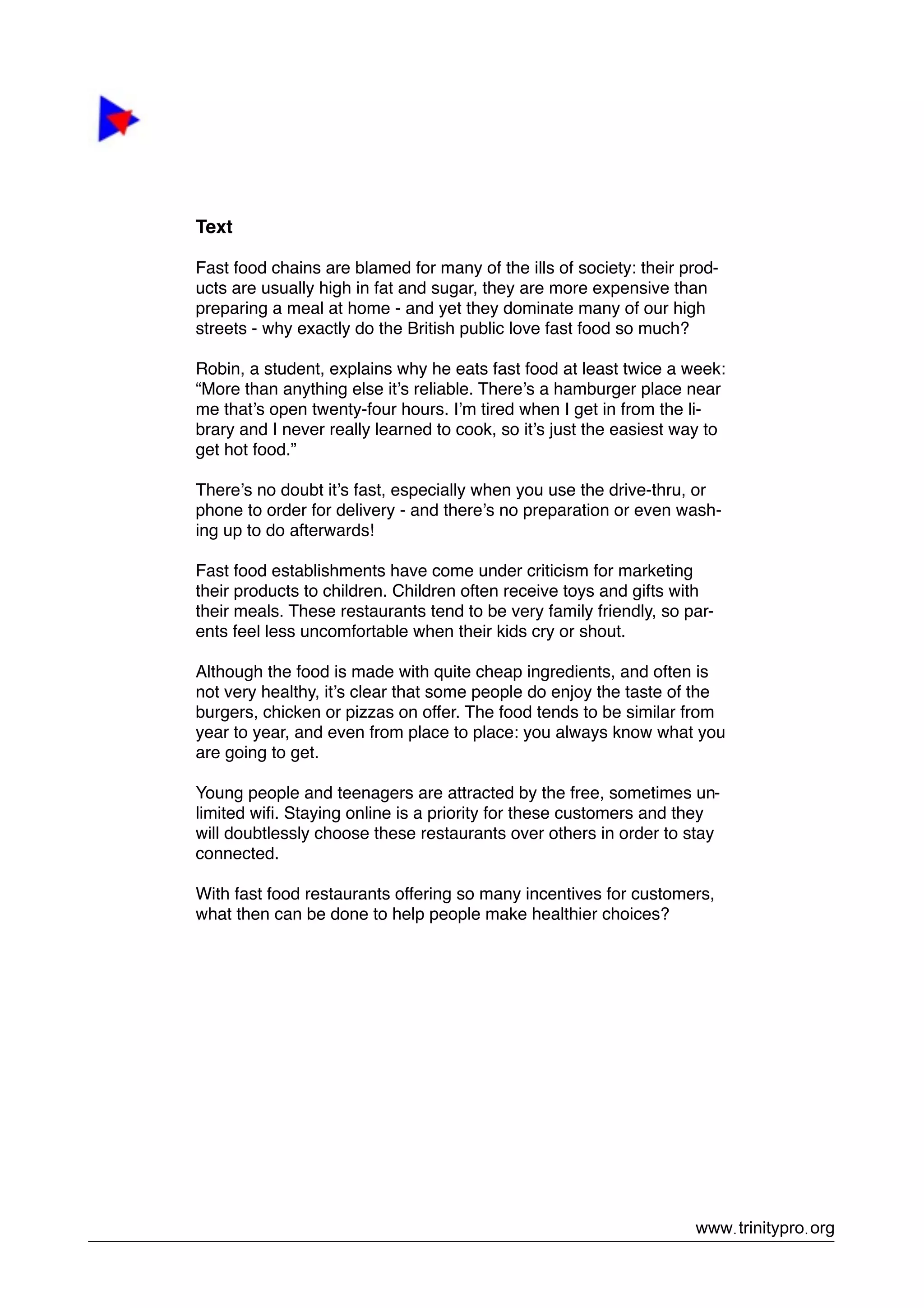 Trinity pro b2 worksheet-1-fast-food | PDF