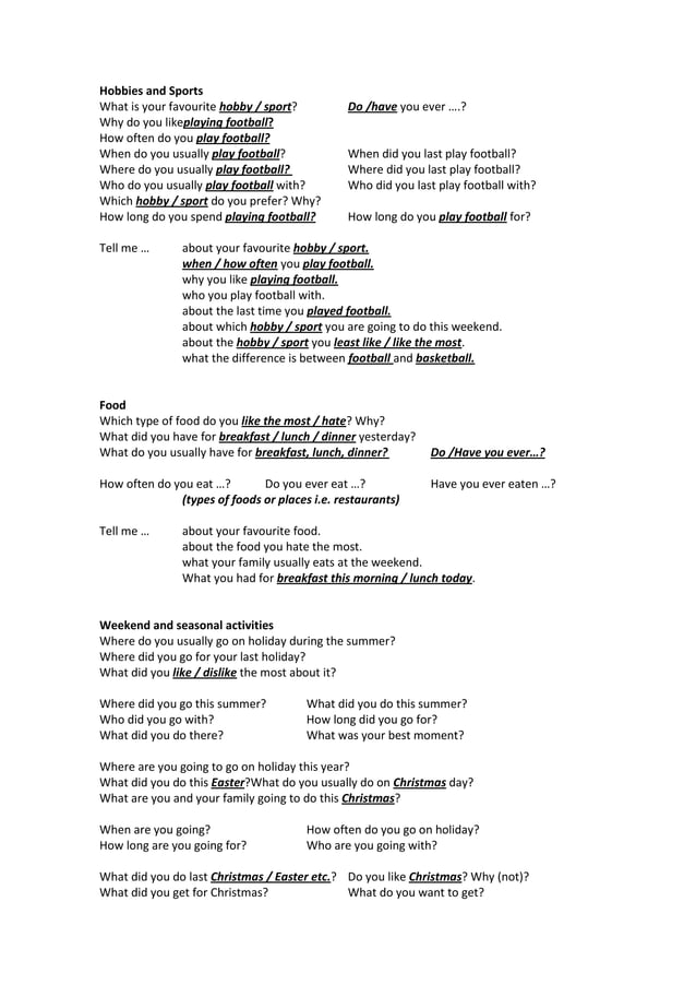 Trinity questions level 4 | DOCX