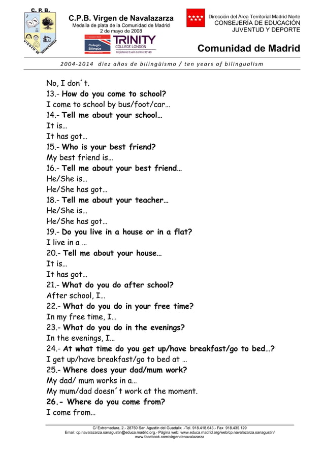 Trinity questions nivel 2 3 | PDF | Education