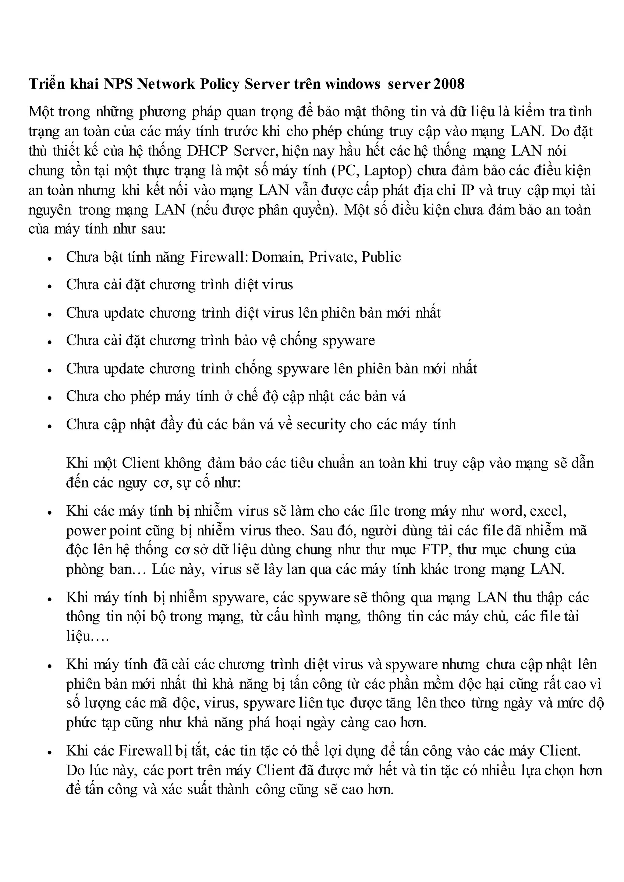 Triển khai nps network policy server trên windows server 2008 | DOCX