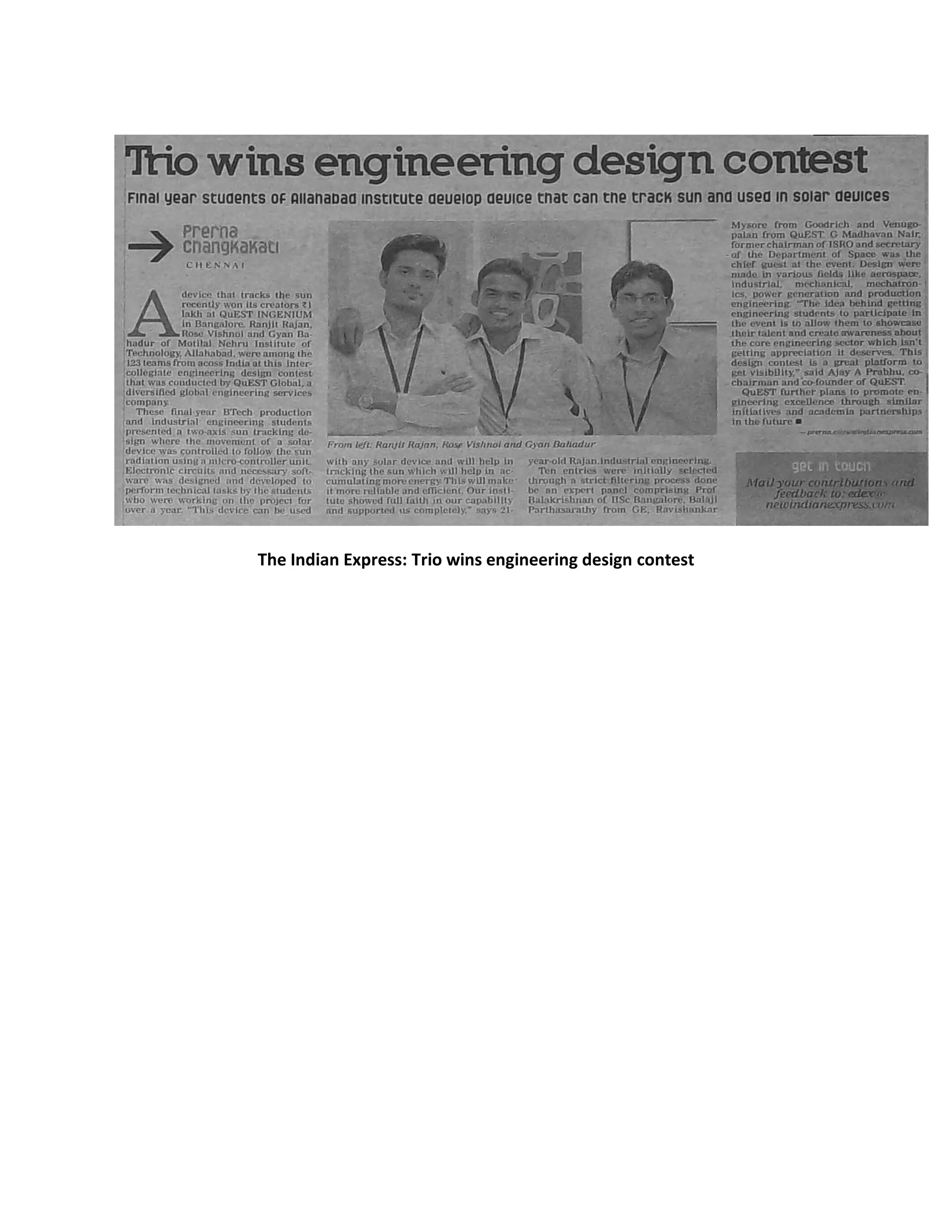 Trio wins engineering design contestTrio wins engineering design ...