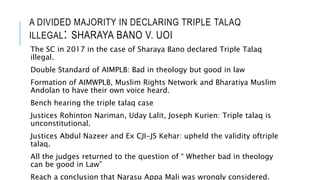 The Journey of Religion and Religious Practices in the case of Triple Talaq: | PPT
