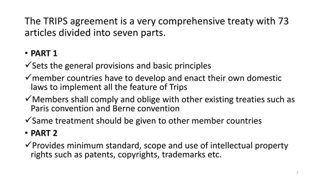 TRIPS (Trade related aspects of intellectual property rights ) | PPTX | Law