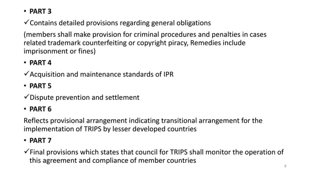 TRIPS (Trade related aspects of intellectual property rights ) | PPTX | Law