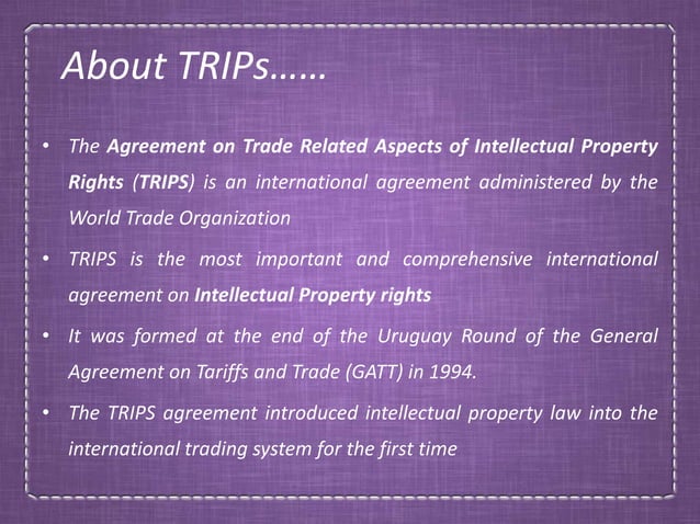 TRIPs agreement - WTO | PPTX | Business | Business and Finance
