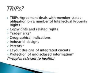 Trips agreement / WHO / WTO agreements | PPTX