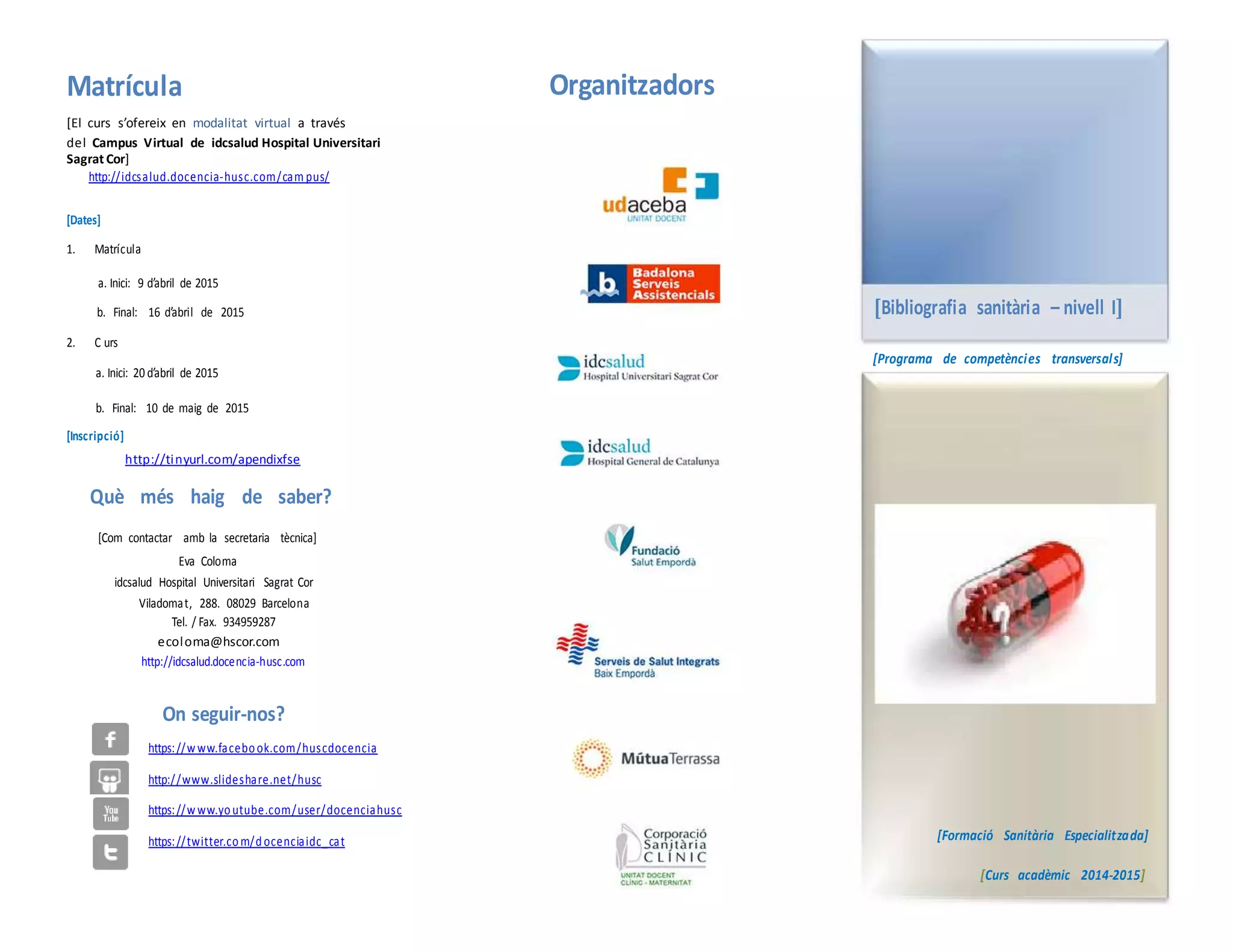 Tríptic informatiu: Curs sobre Bibliografia Sanitària - Nivell I | DOCX