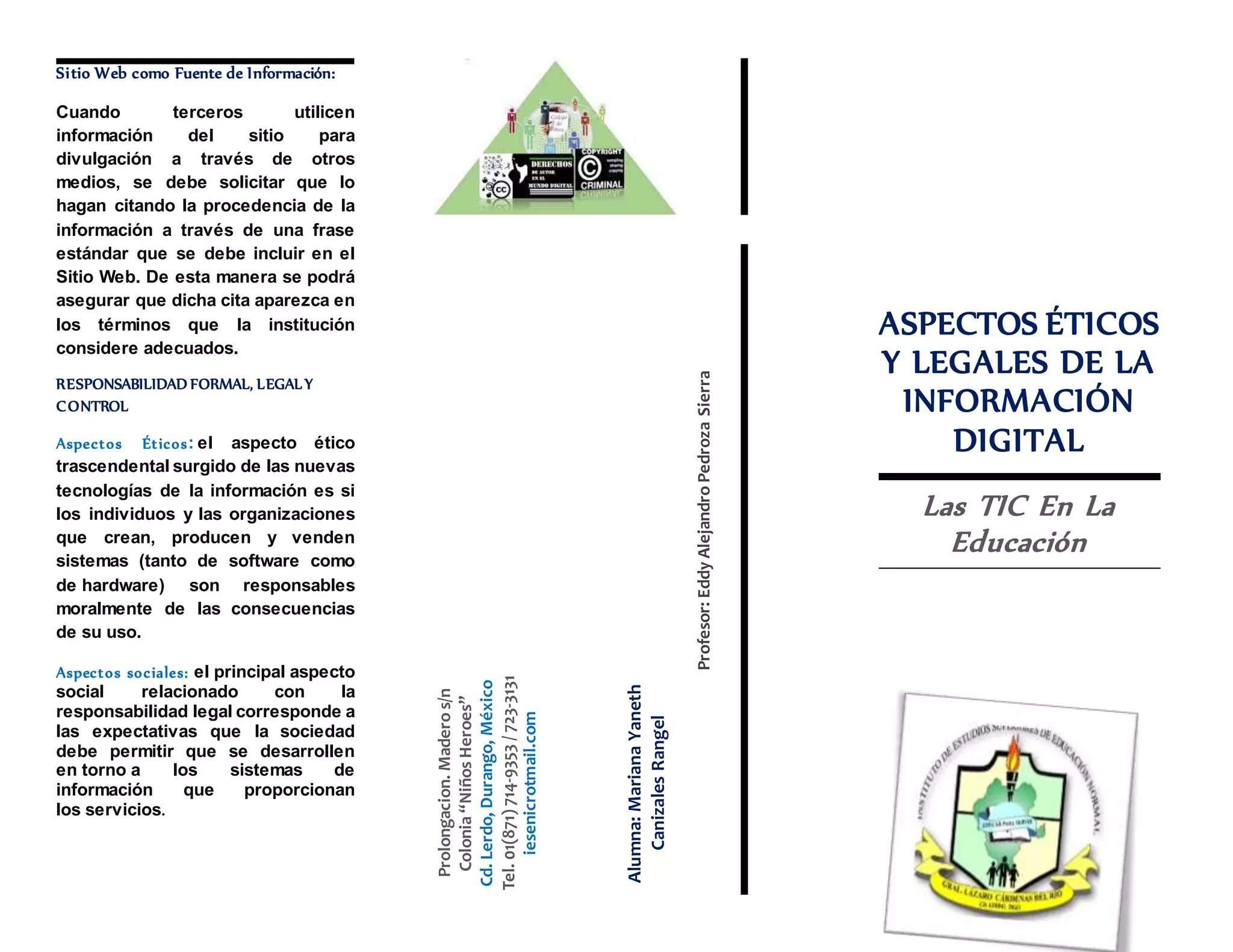 Tríptico de aspectos éticos y legales de la información digital | PPT