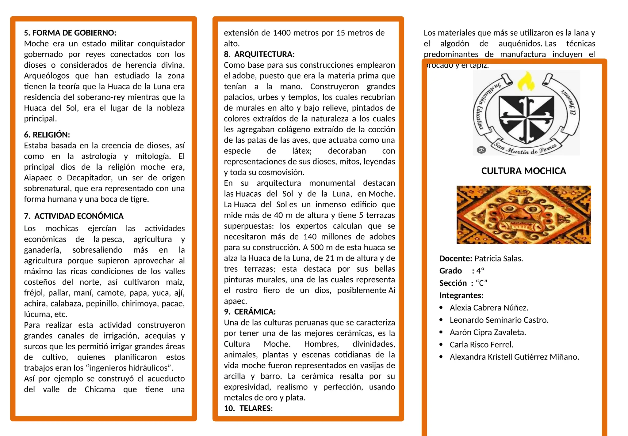 TRIPTICO MOCHICA trabajo escolar colegio | DOCX