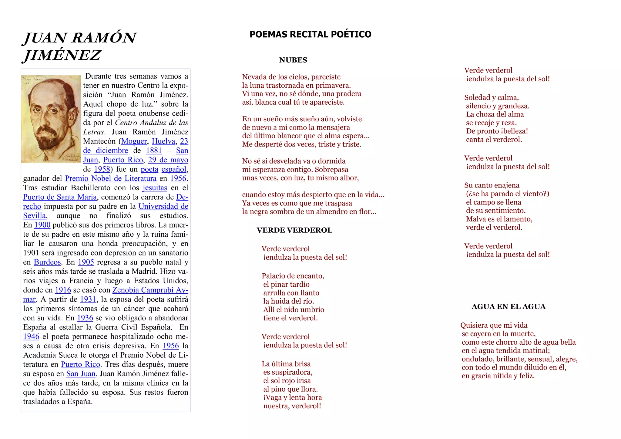 Triptico recital poético Juan Ramón Jiménez | PDF | Poetry | Books and ...