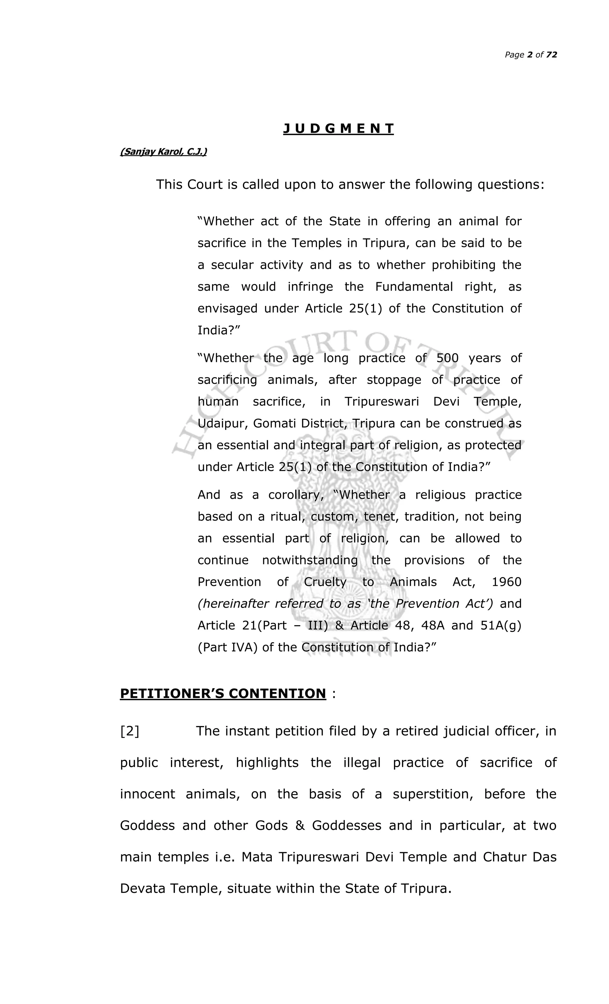 Tripura animal sacrifice ban judgment | PDF