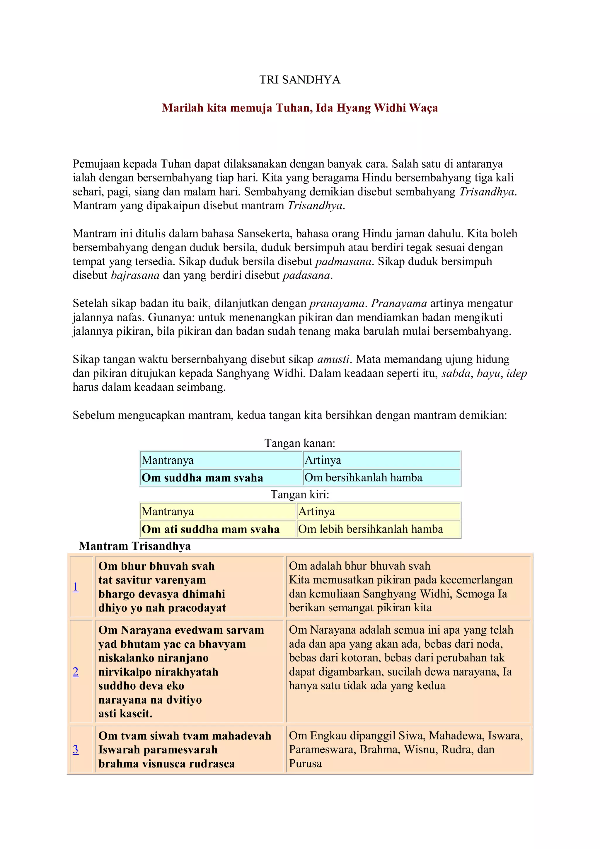 Tri sandhya terjemahan dan penjelasan | PDF