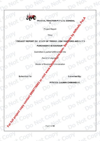 PROJECT REPORT ON TRISHUL TRACTORS PVT LTD & PURCHASING BEHAVIOUR | PDF