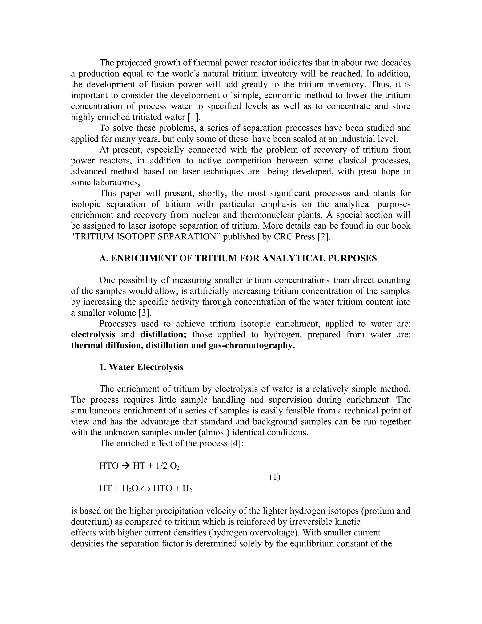 Tritium isotope separation | DOC