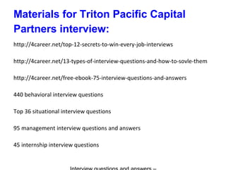 Triton pacific capital partners interview questions and answers | PPT