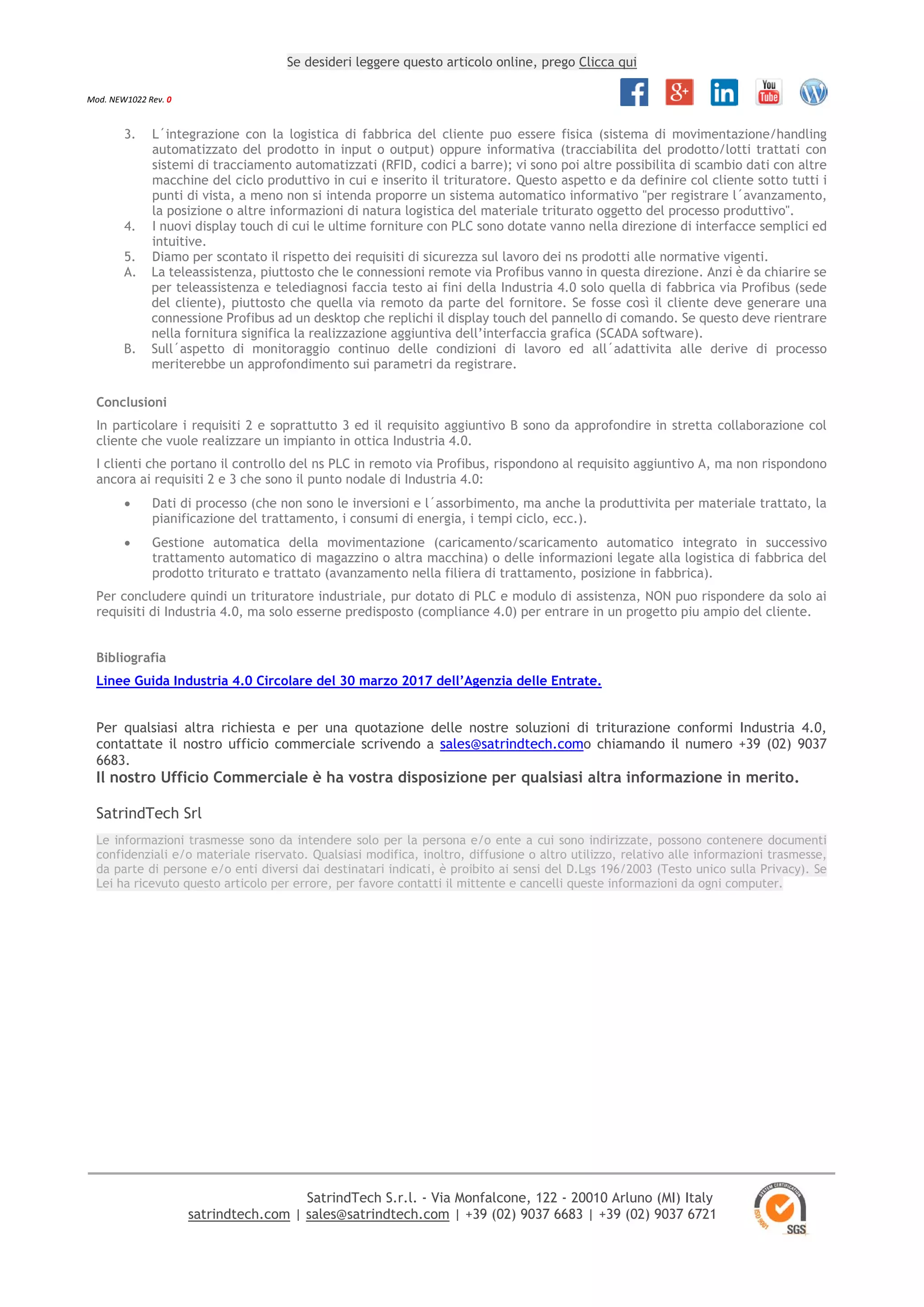 Trituratori industriali conformi Industria 4.0 | PDF