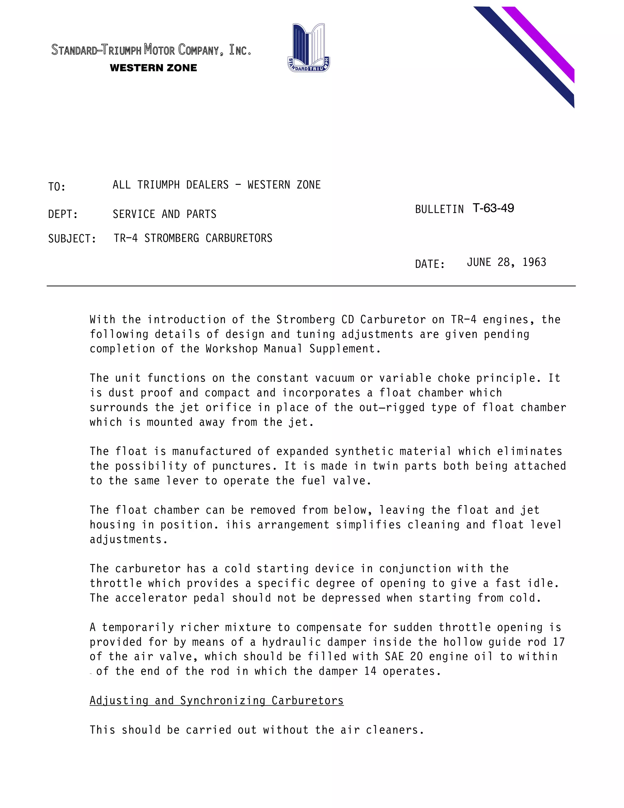 Triumph service bulletins 1963 | PDF