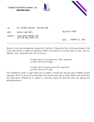 Triumph service bulletins 1963 | PDF