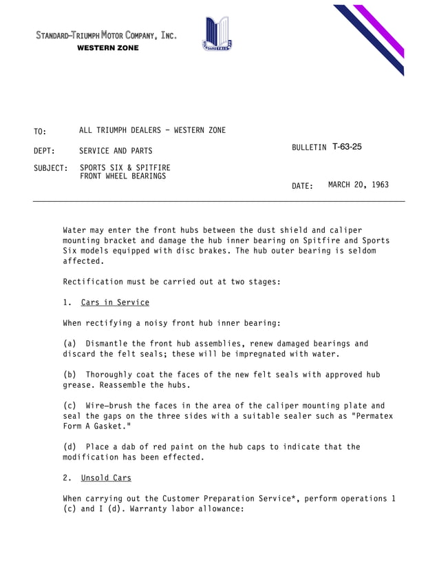 Triumph service bulletins 1963 | PDF | Radio Control | Hobbies & Interests