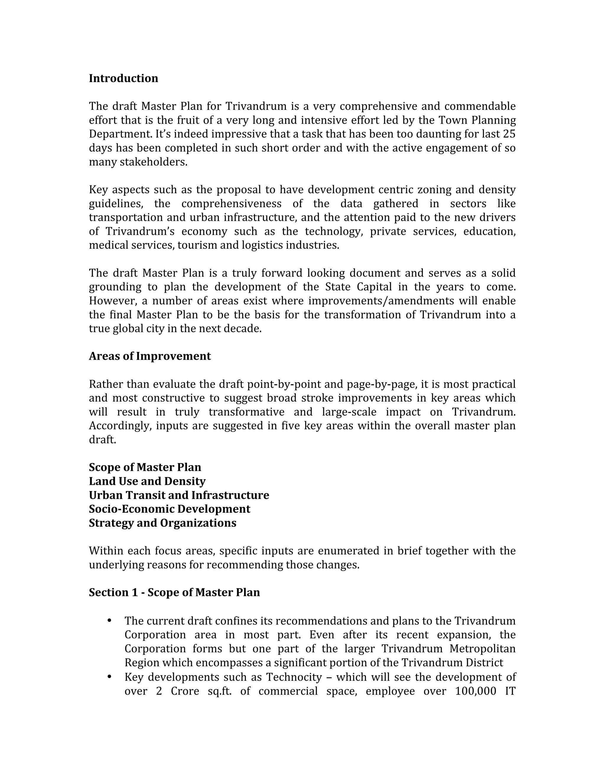 Trivandrum Master Plan Inputs - Final | PDF