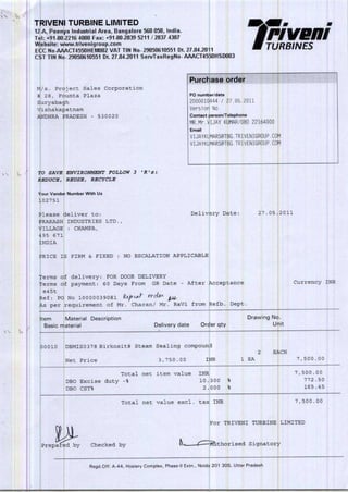 Triveni Turbines PO for Birkosit Sealing Compound | PDF