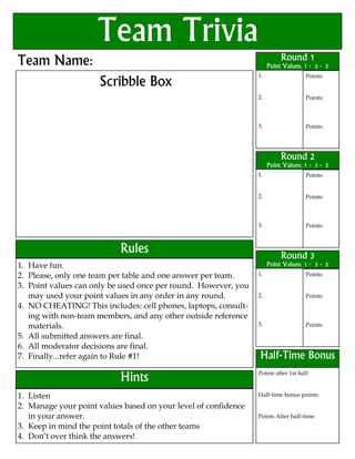 Trivia scoresheet | PDF
