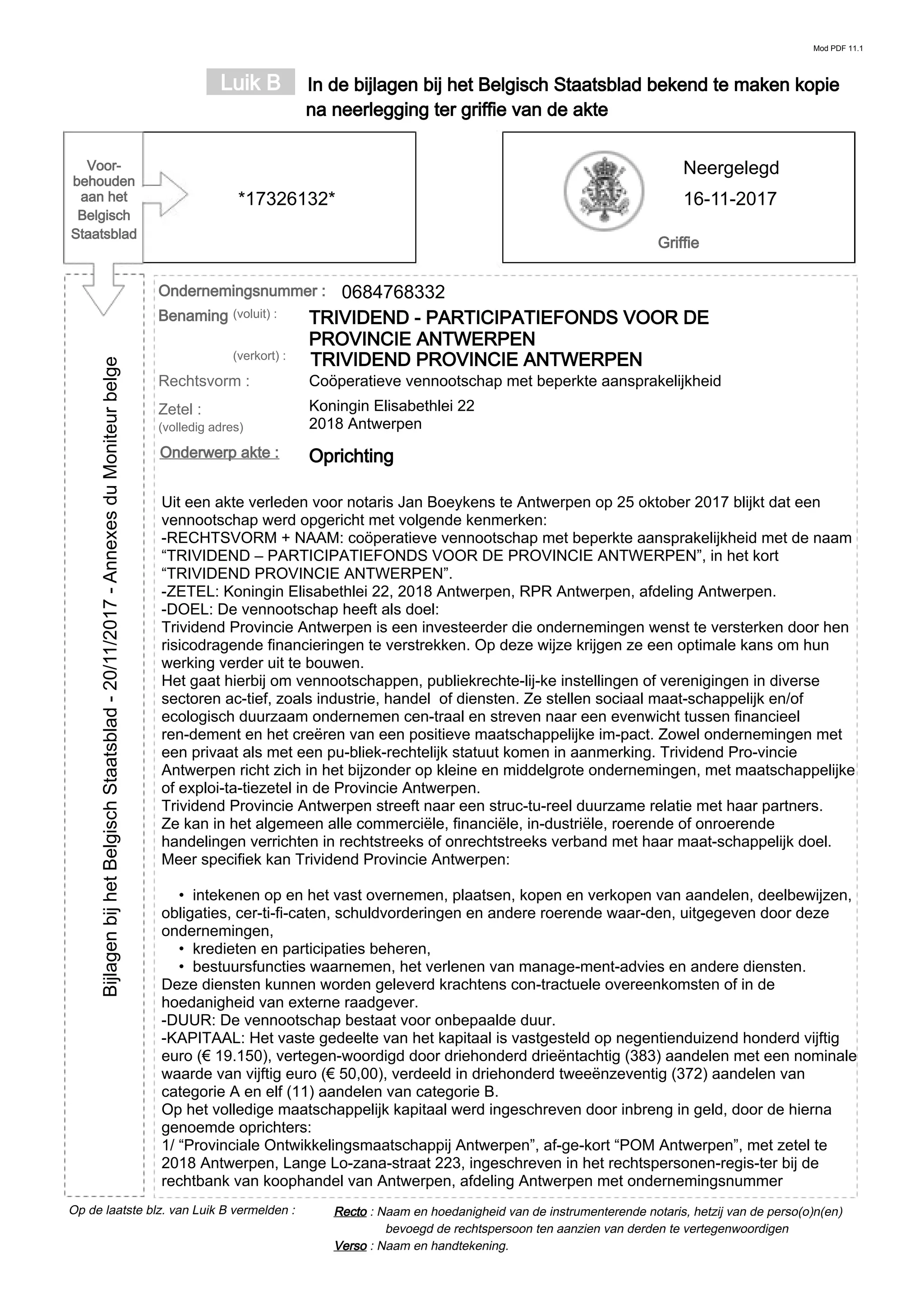 Trividend Antwerpen opgericht | PDF