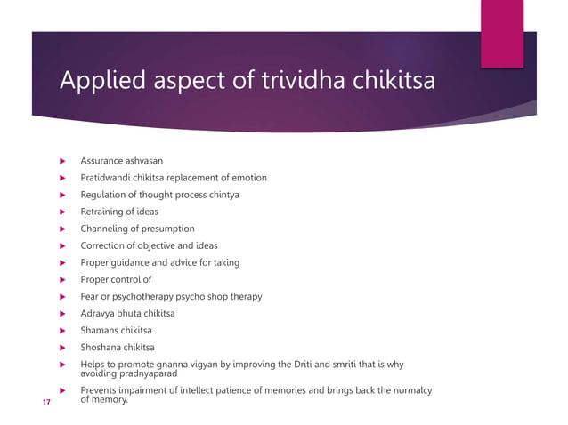 Trividha chikitsa in manasa roga by Dr soumya patil.pptx | Alternative ...