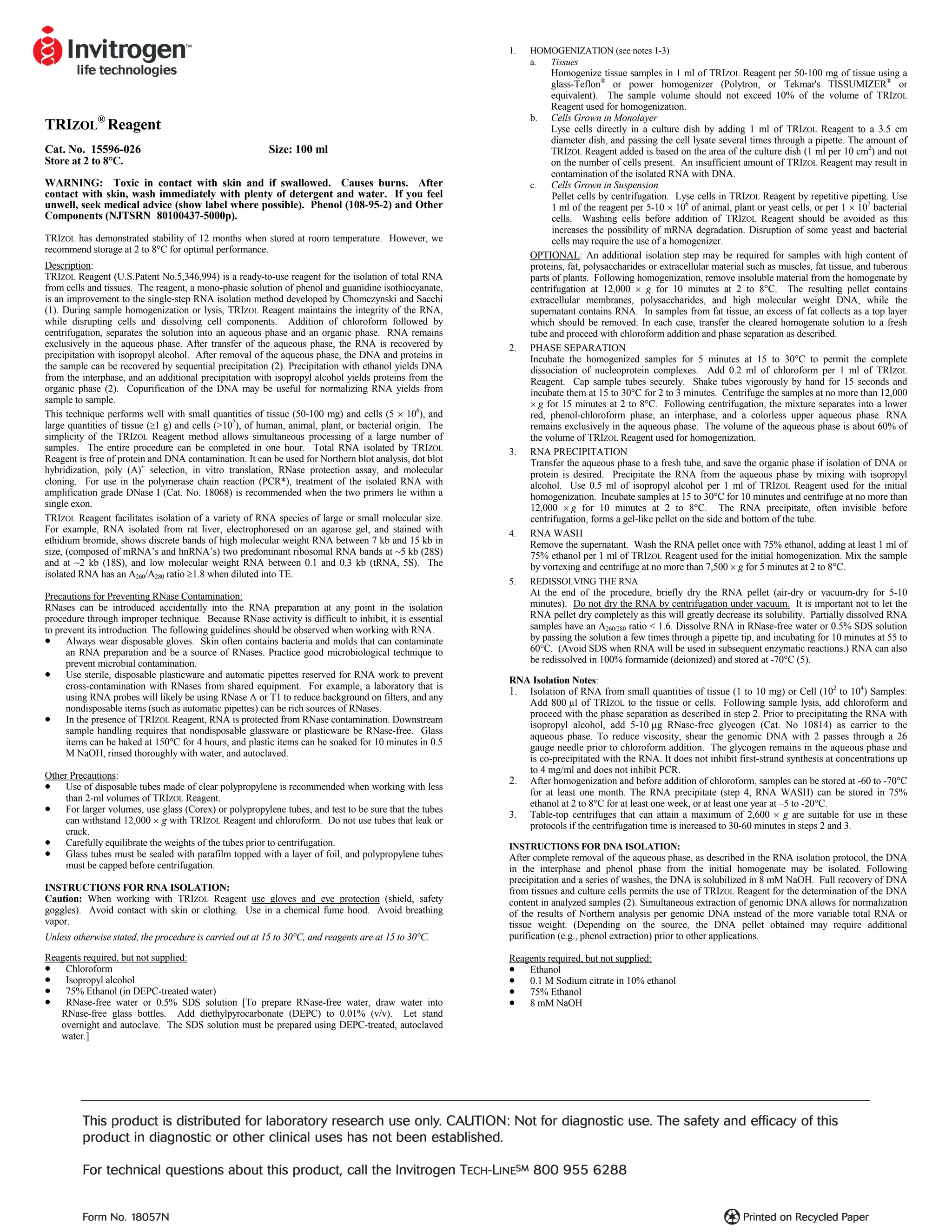 Trizol extraccion RNA | PDF