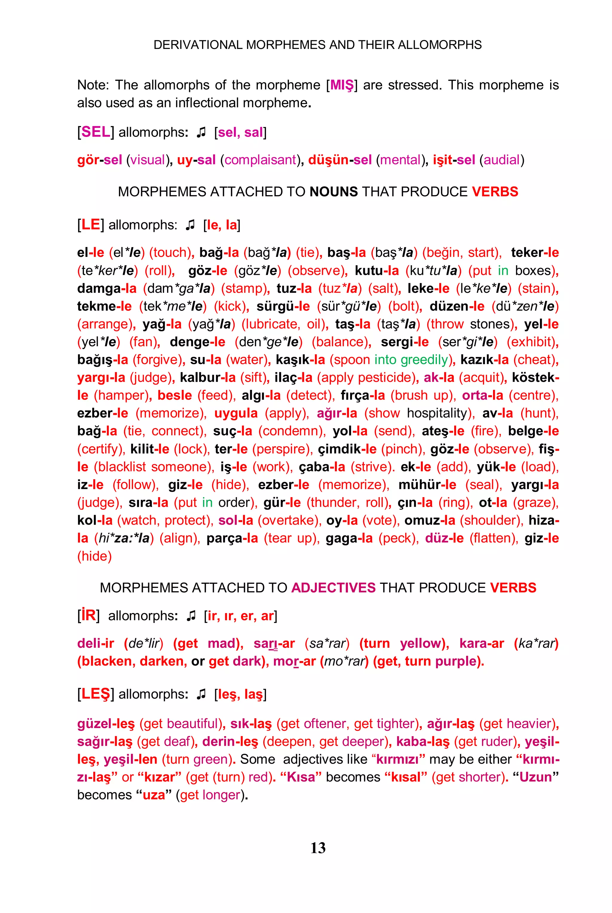 TURKISH DERIVATIONAL MORPHEMES and THEIR ENGLISH EQUIVALENTS | PDF
