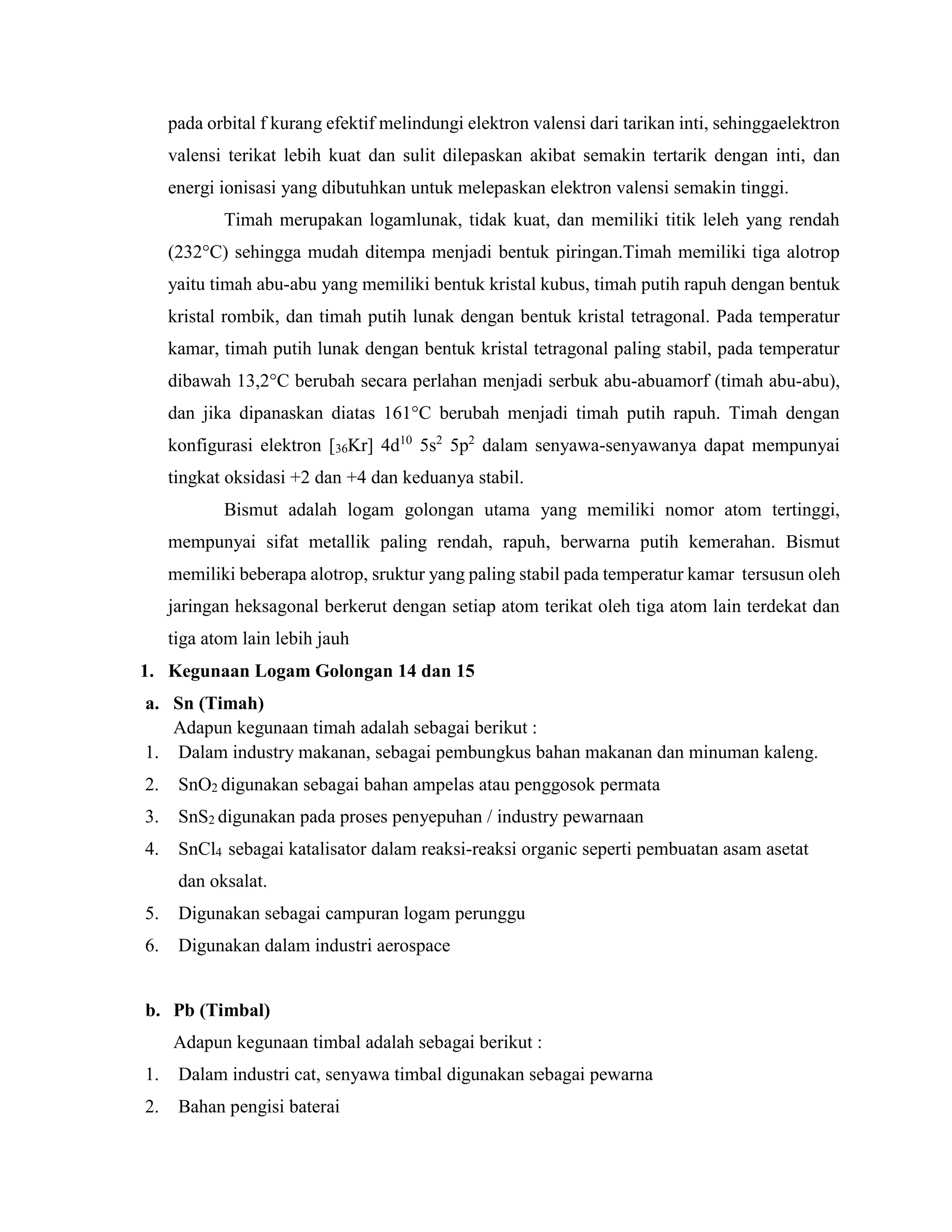 Logam Golongan 14 dan 15 (Sn, Pb, dan Bi) | PDF