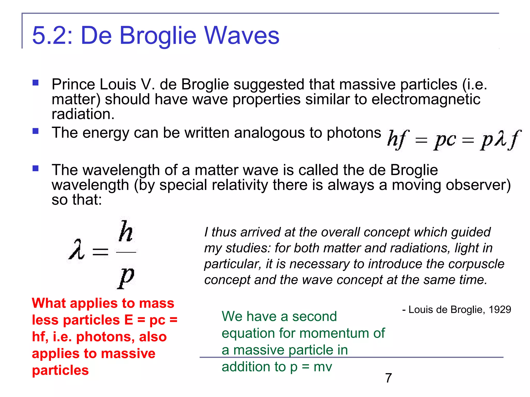 CHAPTER 5 Wave Properties of Matter and Quantum Mechanics I | PPT