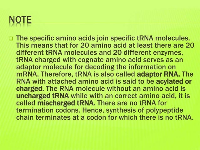 tRNA charging | PPTX | Chemistry | Science