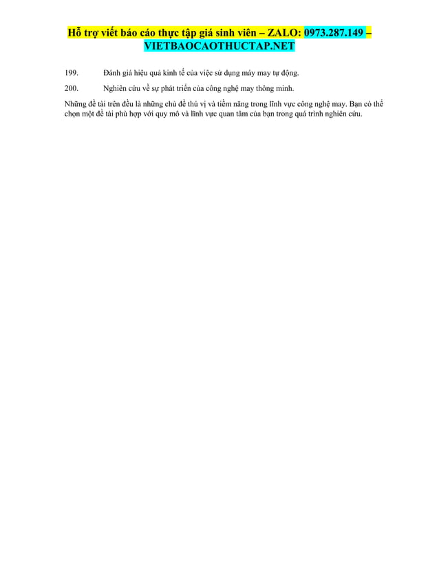 Trọn Bộ 200 Đề Tài Báo Cáo Thực Tập Ngành Công Nghệ May, Từ Sinh Viên Giỏi | DOCX