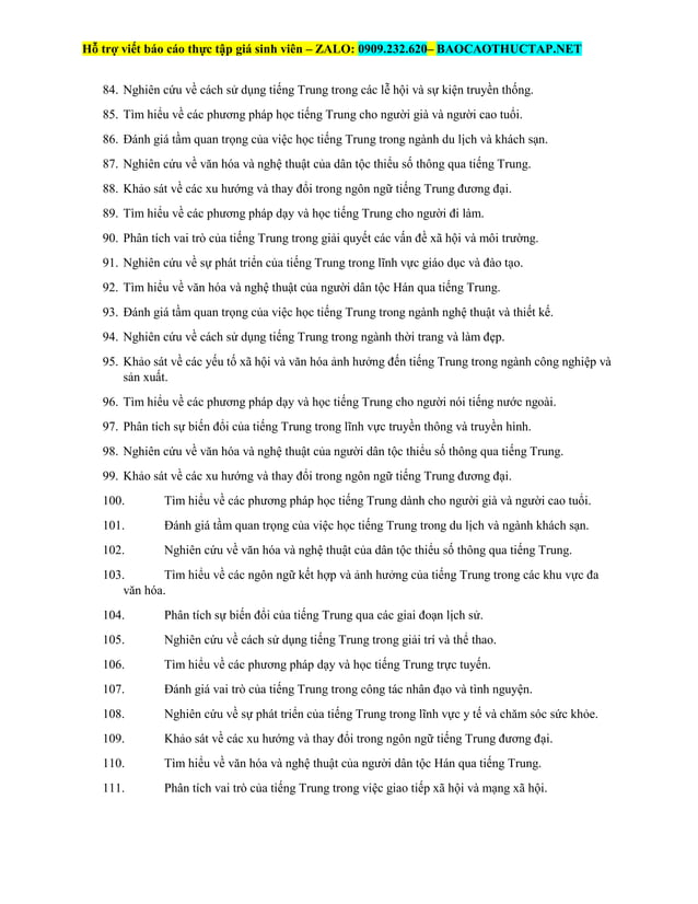 Trọn Bộ 200 Đề Tài Báo Cáo Thực Tập Ngành Tiếng Trung, Từ Các Khóa Trước | DOCX