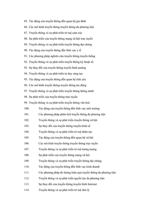 Trọn Bộ 200 Đề Tài Tiểu Luận Môn Lý Thuyết Truyền Thông Từ Sinh Viên Giỏi | DOCX