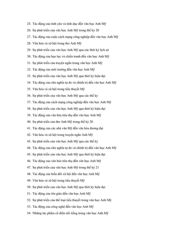 Trọn Bộ 200 Đề Tài Tiểu Luận Môn Văn Học Anh Mỹ Từ Sinh Viên | DOCX
