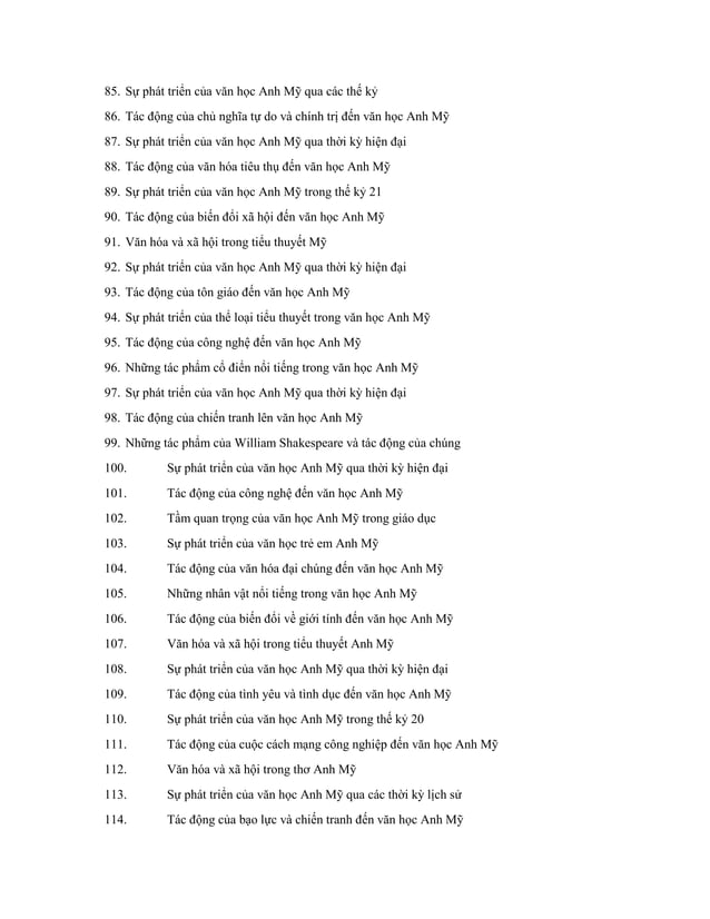 Trọn Bộ 200 Đề Tài Tiểu Luận Môn Văn Học Anh Mỹ Từ Sinh Viên | DOCX