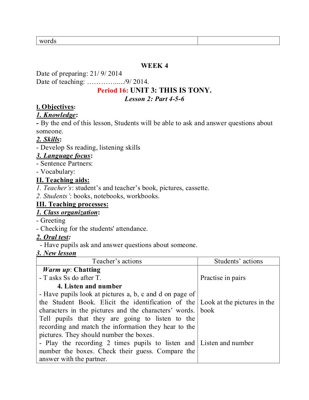 Lesson Plan - Grade 3