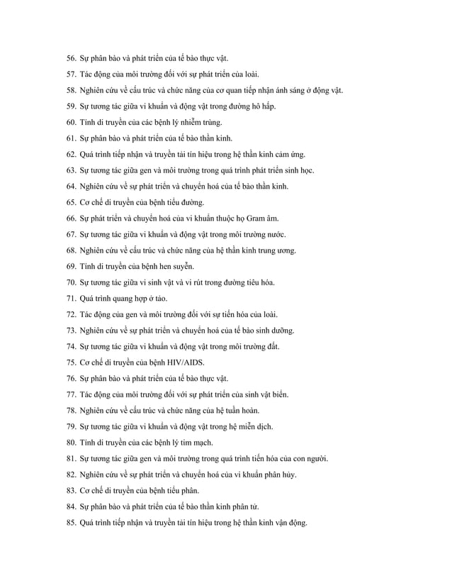 Trọn Bộ Hơn 200 Đề Tài Tiểu Luận Môn Sinh Học Tổng Hợp Từ Nhiều Trường Đại Học | PDF