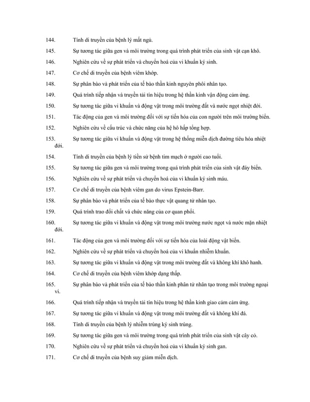 Trọn Bộ Hơn 200 Đề Tài Tiểu Luận Môn Sinh Học Tổng Hợp Từ Nhiều Trường Đại Học | PDF