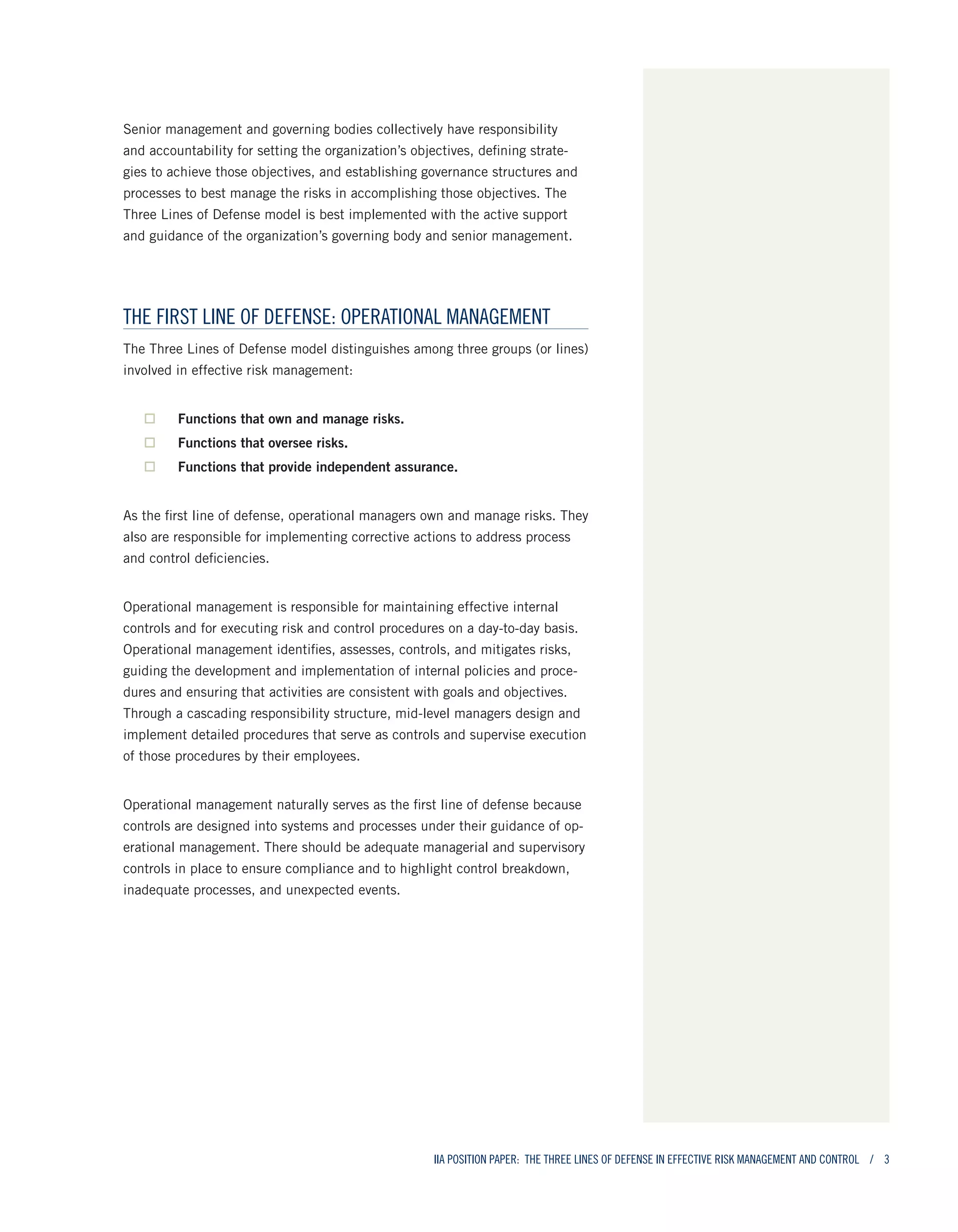 Pp the three lines of defense in effective risk management and control ...