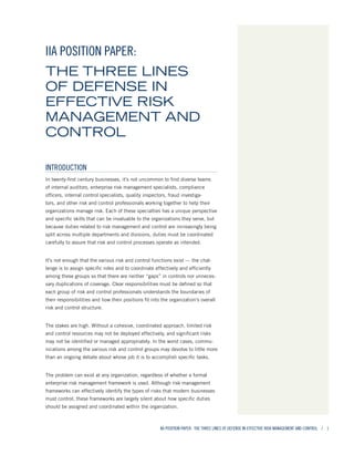 Pp the three lines of defense in effective risk management and control ...