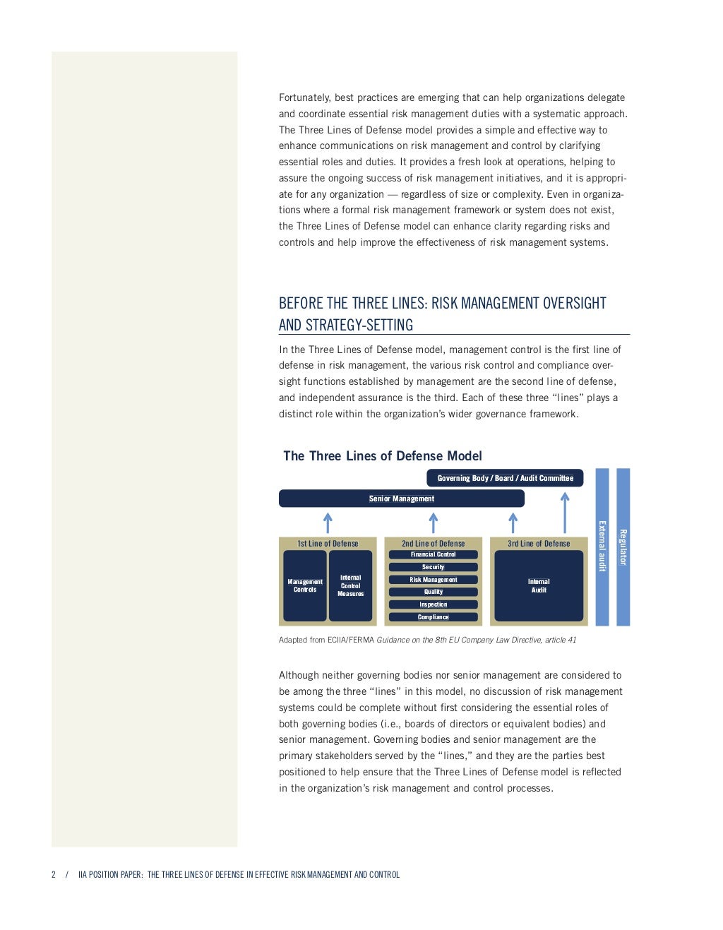 Pp the three lines of defense in effective risk management and control