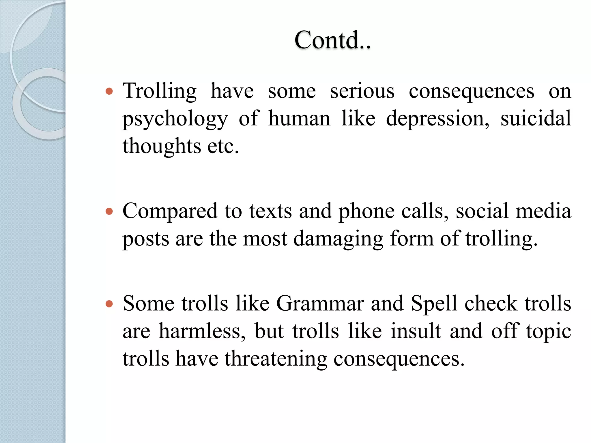Trolls on social media seminar ppt | PPTX