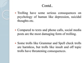 Trolls on social media seminar ppt | PPTX