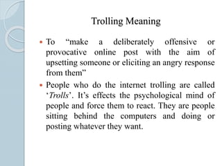 Trolls on social media seminar ppt | PPTX