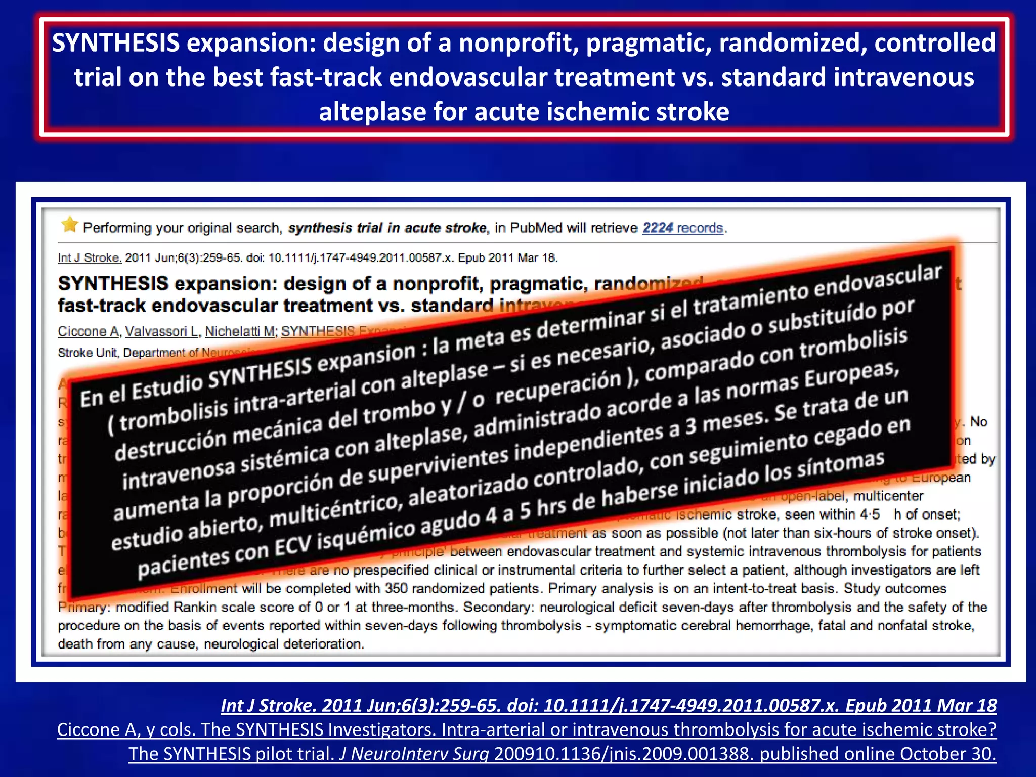 TROMBOLISIS INTRA-ARTERIAL EN EVENTO CEREBRAL VASCULAR ISQUEMICO AGUDO ...