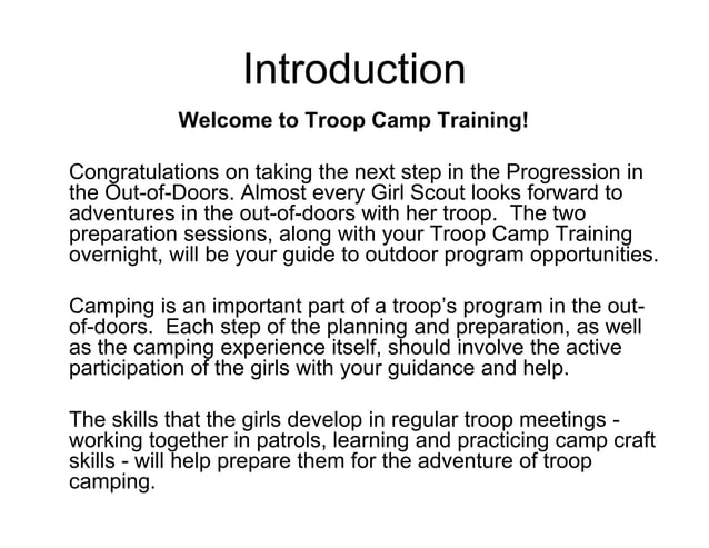Troop Camp Training (revised tmc) | PPTX | Camping | Travel Type